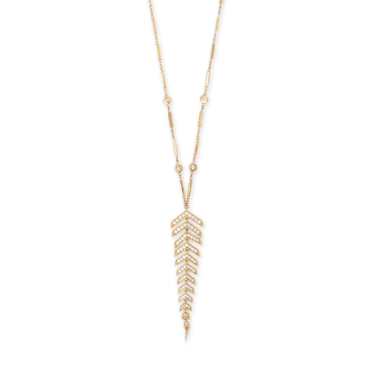 Pave Diamond Fish Bone Diamond Smooth Bar Necklace – Jacquie Aiche