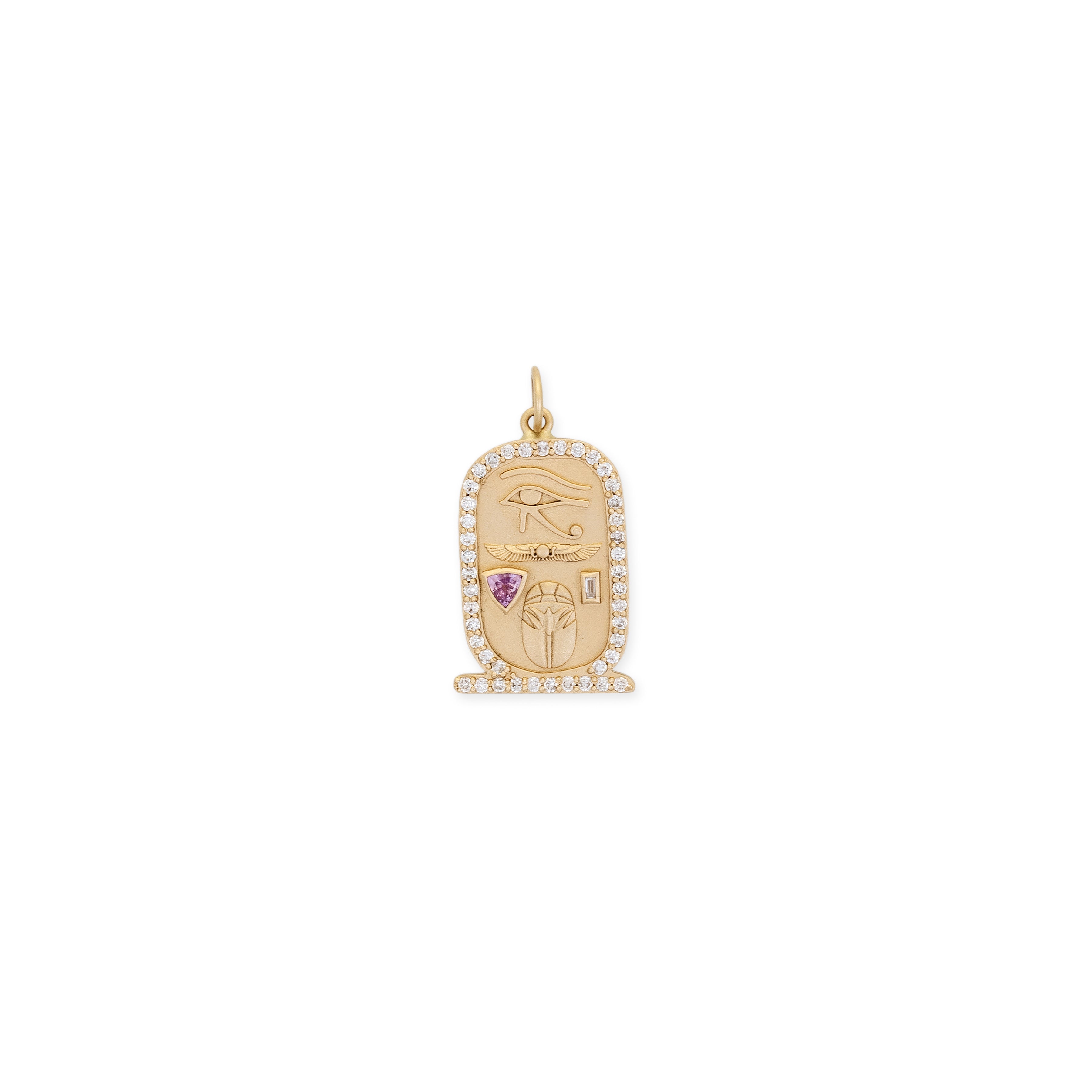 PAVE PINK SAPPHIRE TRILLION + BAGUETTE DIAMOND CARTOUCHE CHARM ...
